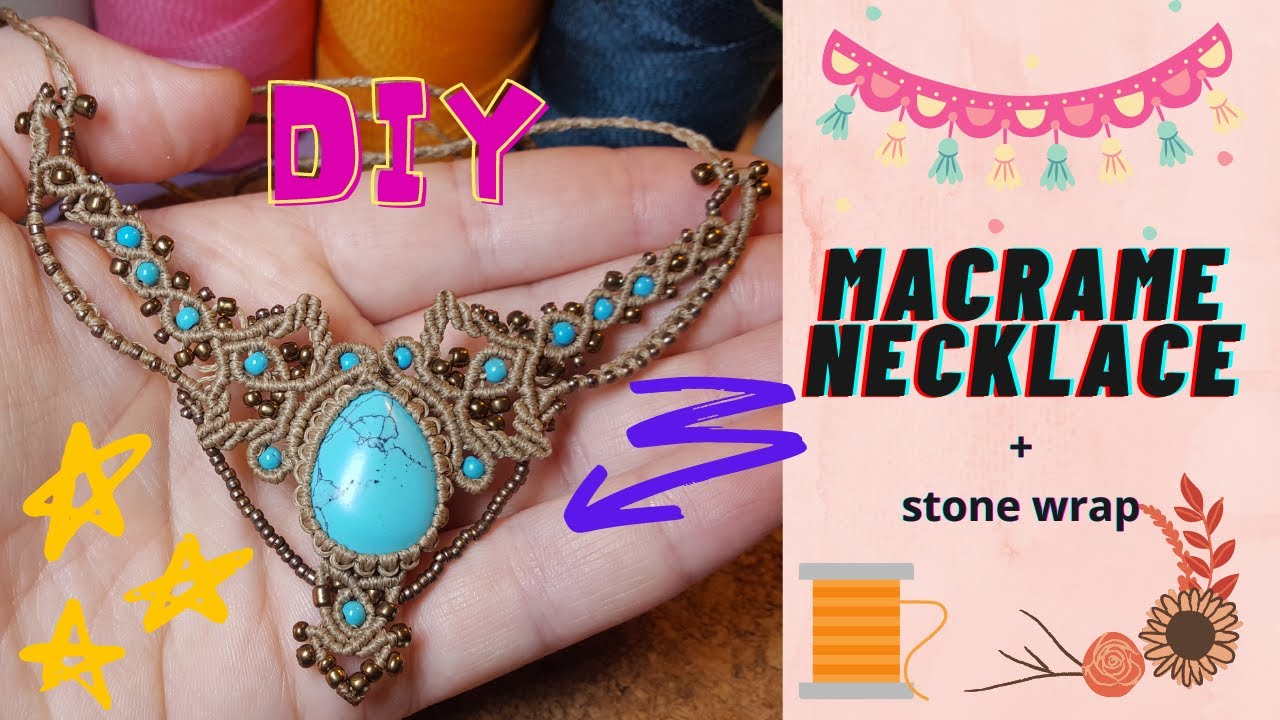 Macrame necklace tutorial + wrap stone - FULL │DIY - YouTube