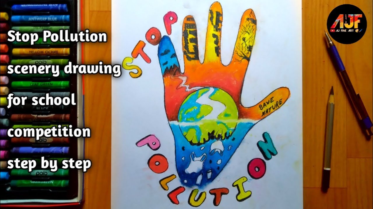 How to draw stop pollution poster | stop pollution scenery drawing ...