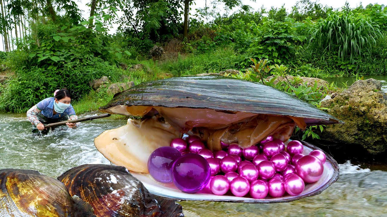 😱🎁Pry open the giant clam, filled with countless enchanting purple ...