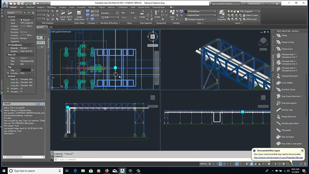 Autocad Plant 3D - Pipe support additional - YouTube