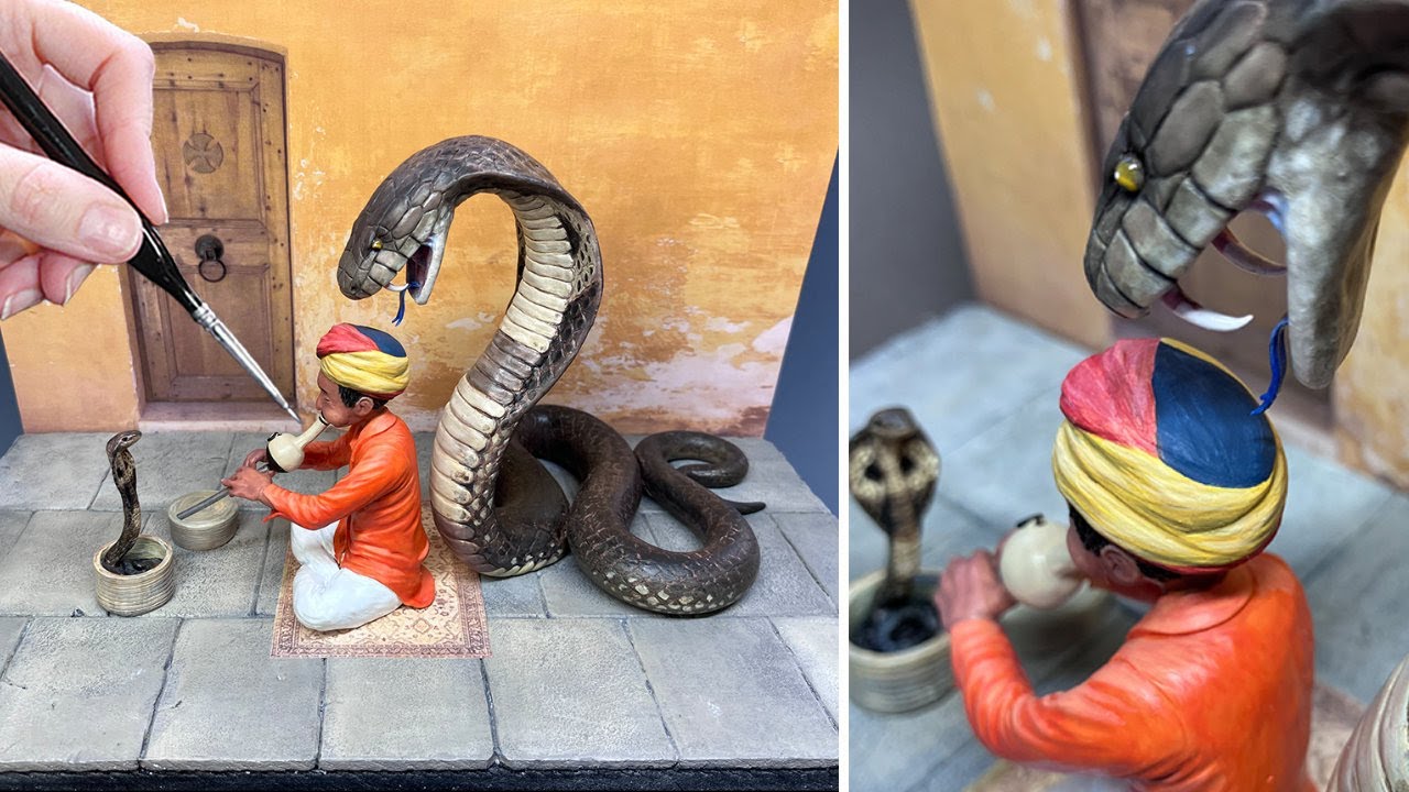 MONSTER KING COBRA and the Snake Charmer! Diorama, Polymer Clay - YouTube
