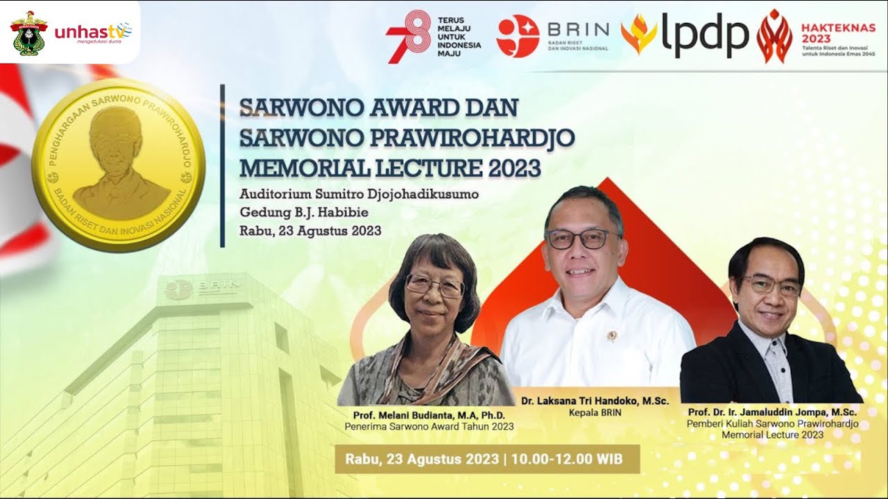 SARWONO AWARD DAN SARWONO PRAWIROHARDJO MEMORIAL LECTURE 2023 - YouTube