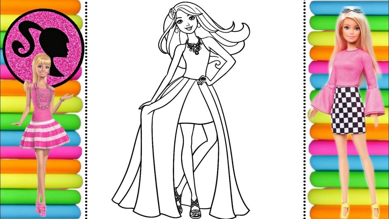 Barbie doll drawing painting coloring for kids,Barbie coloring book ...