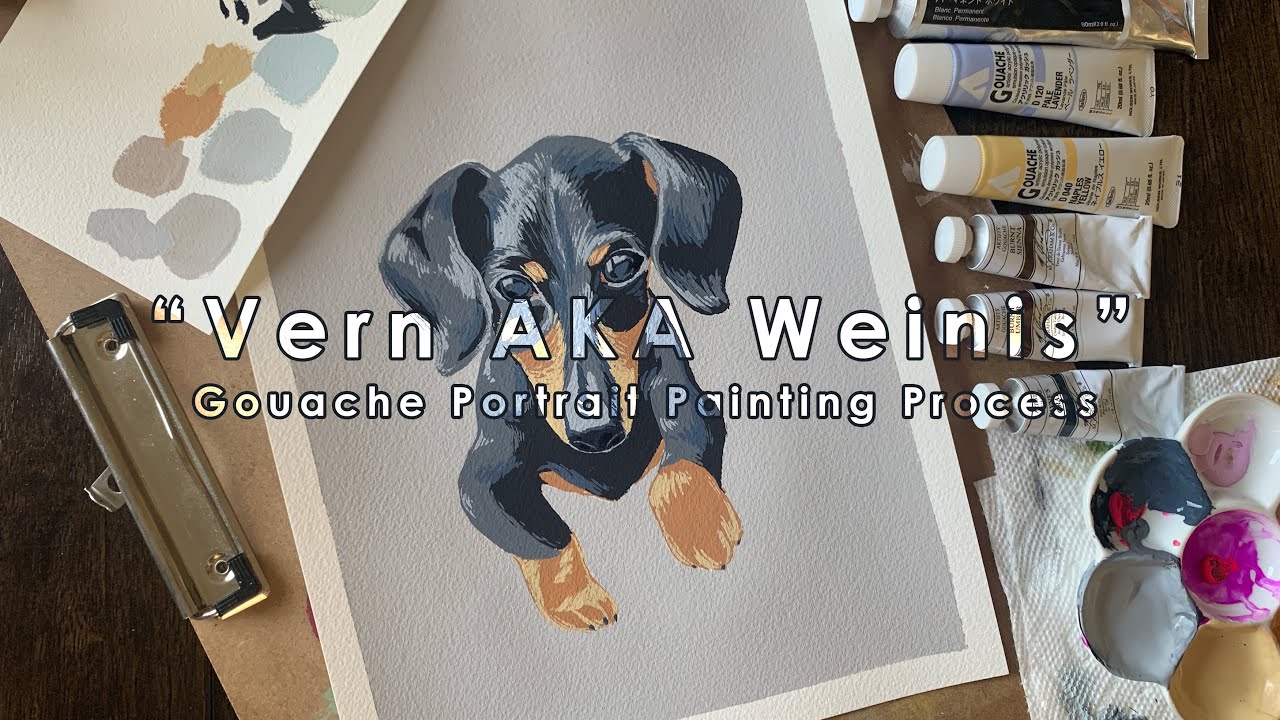 Gouache Pet Portrait Painting Process Timelapse | Weiner Puppy Dog ...