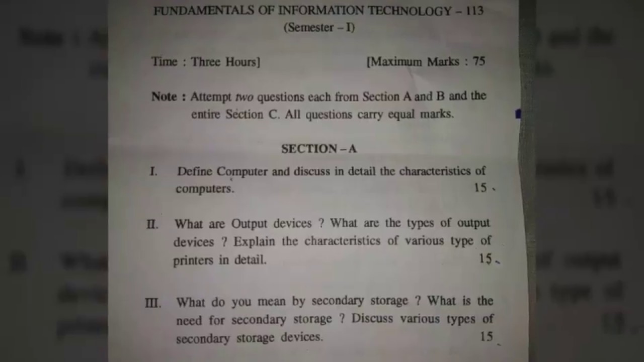 IT || FUNDAMENTALS OF INFORMATION TECHNOLOGY || QUESTION PAPER - YouTube