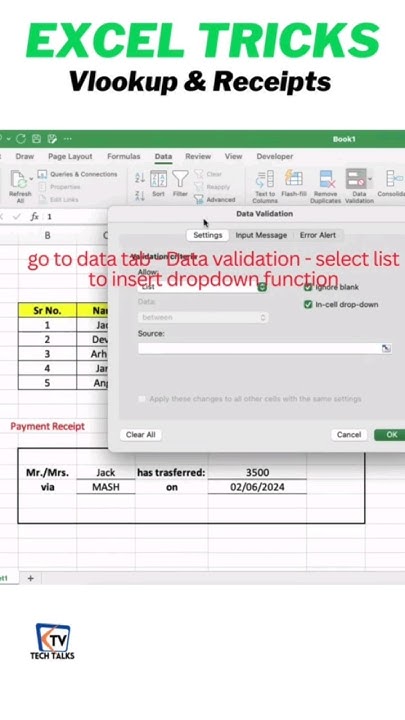 lookup formula and receipts excel trick - #smartexcel #automation #exceltips #exceltech - YouTube