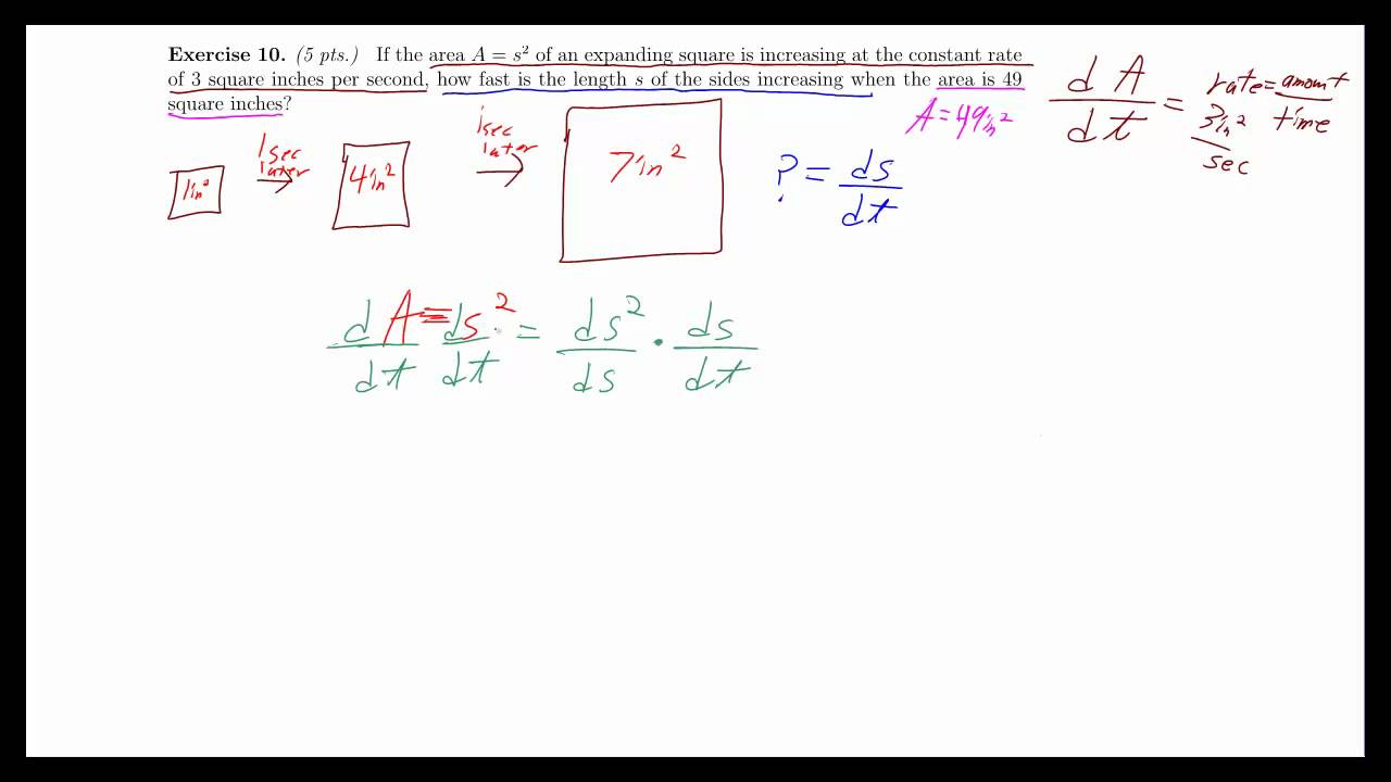 Finding the rate of change of a side of a square given the rate of ...