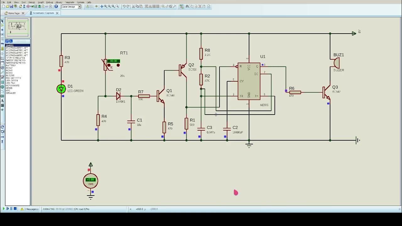Simulation of Fire Alarm Circuit using NE555 and Thermistor (Proteus 8) - YouTube