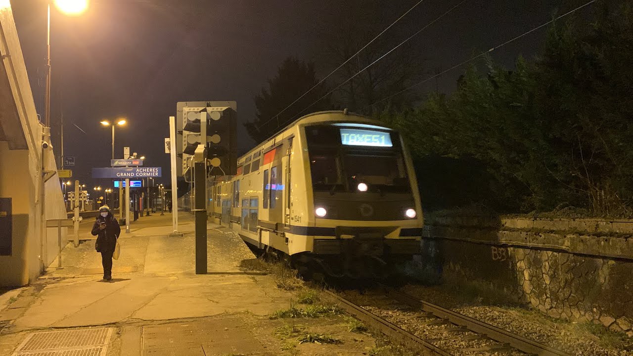 Spot de nuit RER-A MI2N ALTEO et VB2N Transilien-J en gare de Achères ...