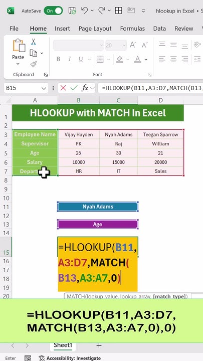 Hlookup With Match In Excel Exceltips Excelformula Exceltipsandtricks Youtube