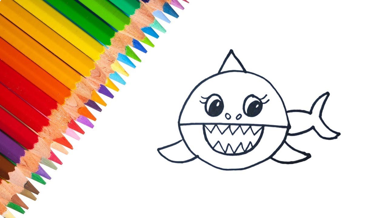 How to Draw Easy Cute Baby Shark | Step by Step Drawing and Coloring ...