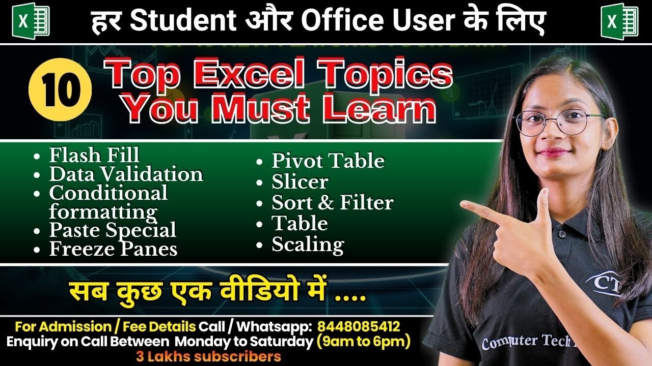 Top 10 Excel Topics | How to Use Flash fill, Pivot Table, Data Validation, Freeze Panes in MS ...