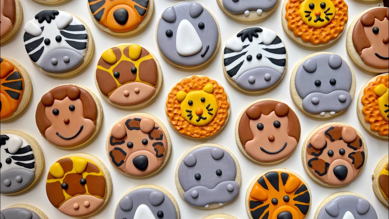 SAFARI ANIMAL COOKIES ~ Satisfying Decorating of Tiger, Lion, Hippo ...