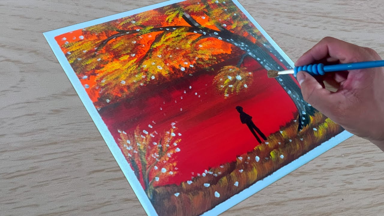 How to draw a person watching an autumn afternoon / Easy acrylic ...