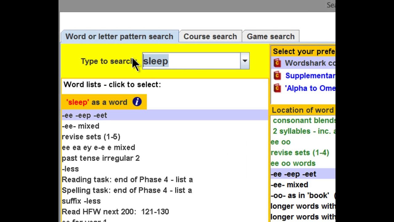 Wordshark 5: Using the 'search' box to find words - YouTube