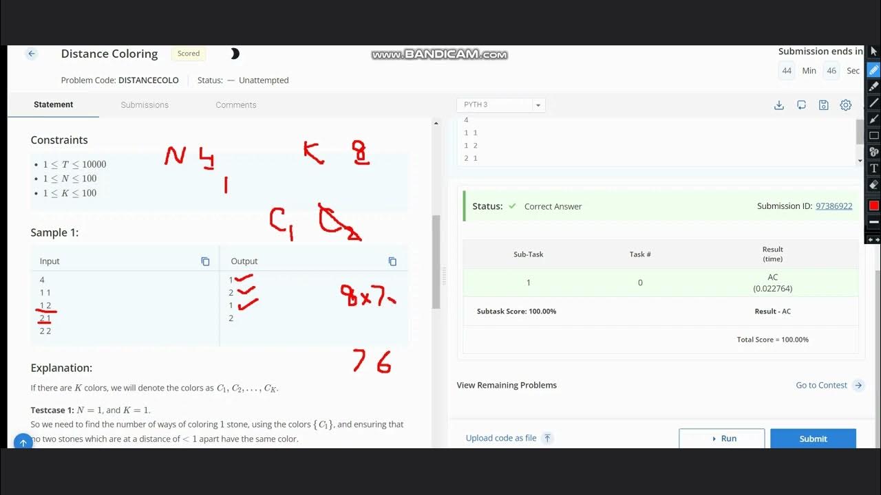 Distance Coloring | DISTANCECOLO | Codechef STARTERS 92 | Full solution - YouTube