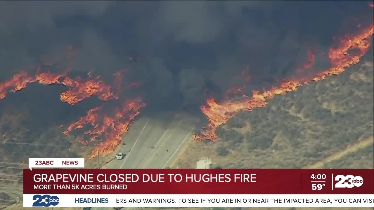 Grapevine closed due to Hughes Fire - YouTube