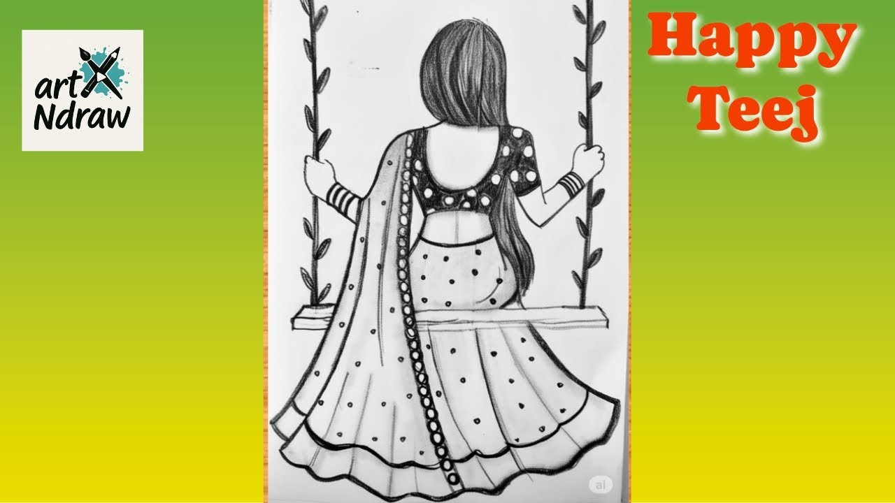 Hariyali Teej Drawing | Easy Indian Festival Poster | Teej Special Art ...