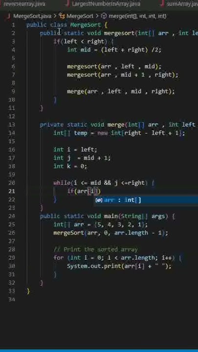 😱😱😱 Merge Sort In Java Programming Java Javacoding Coding Shorts Short Viral Viralshorts