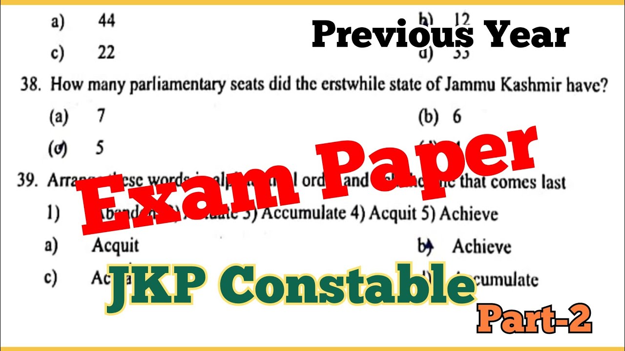 Exam Paper JKP Constable - YouTube