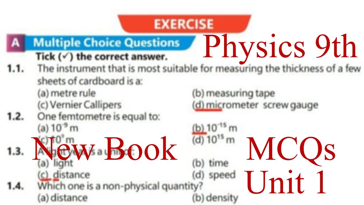 Class 9th Physics New Book Chapter 1 MCQs | 9th Physics PCTB Unit 1 ...