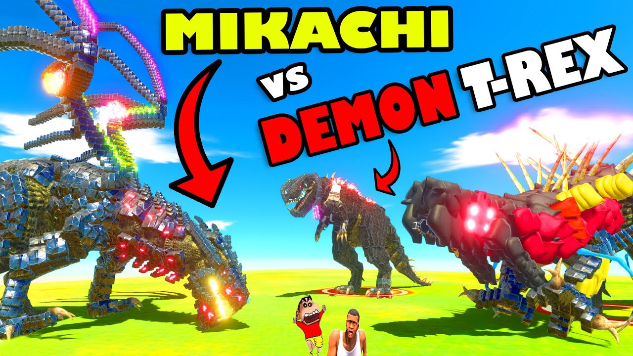 DEMON T-REX vs MIKACHI HAMID-T COMMANDERS CHOP and SHINCHAN in Animal ...