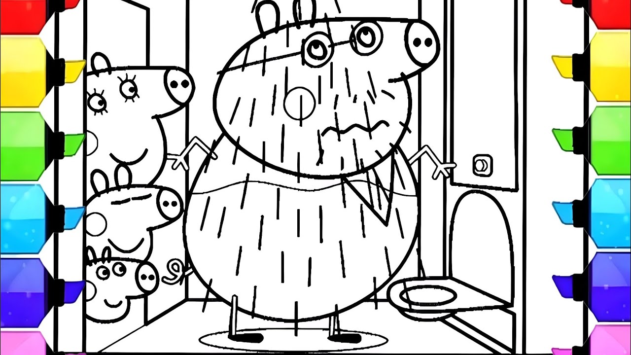 How to Coloring Daddy Pig Step by Step, Daddy Pig Drawing, Peppa Pig ...