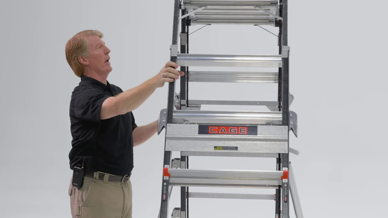 Adjustable Safety Cage Ladder (Black) Demo | Little Giant Ladders ...