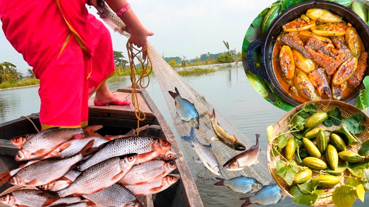 River Fish Catching and Fish Curry Recipe Cooking Video - Village ...