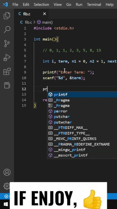 C program to print Fibonacci Series #shorts #shortsvideo #programming - YouTube