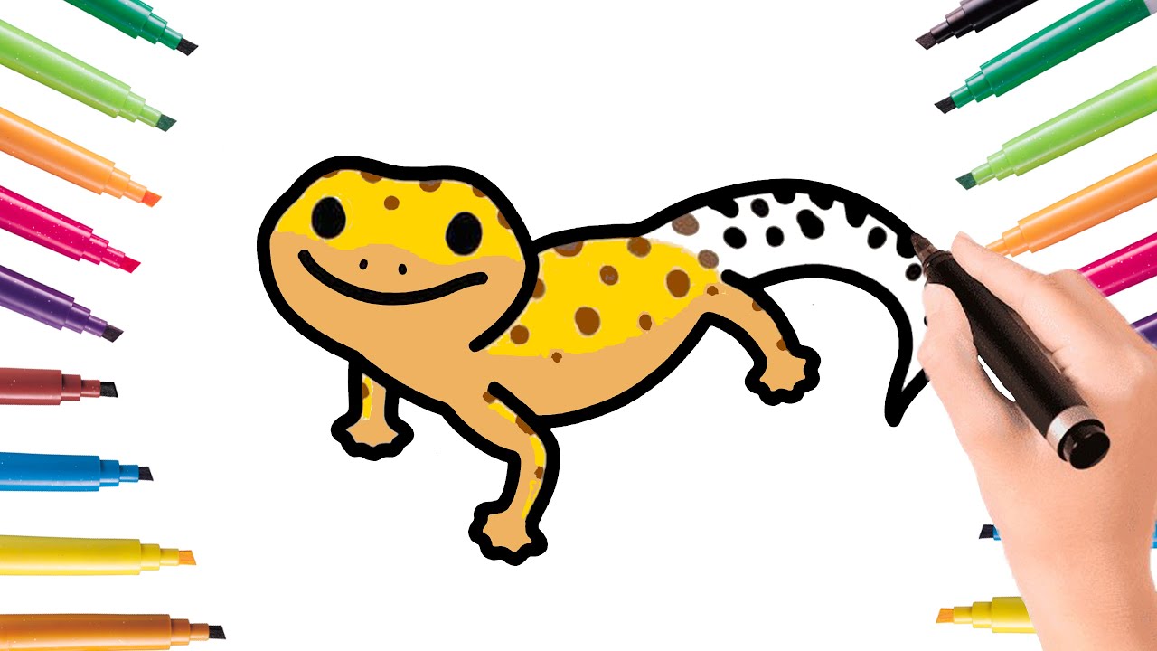 🦎 How to draw a cute gecko? Easily and simply! A drawing for kids step ...