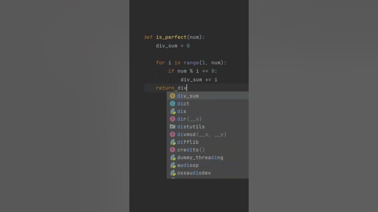 Perfect Number In Python Codingshorts Youtube