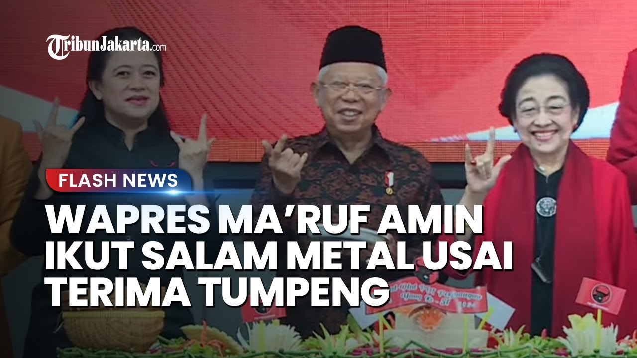 Terima Tumpeng Pertama Megawati, Wapres Ma'ruf Amin Ikut "Salam Metal ...