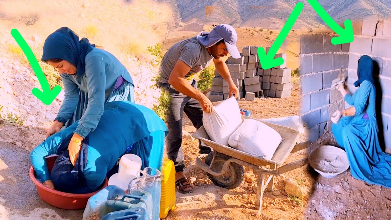 Bringing materials by the teacher for Hajar's house and how to plaster ...