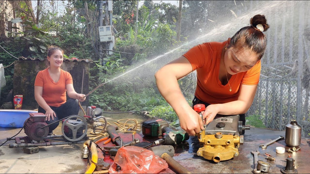 Genius girl repairs NAKAWA car wash machine for farmer |Girl Mechanic ...