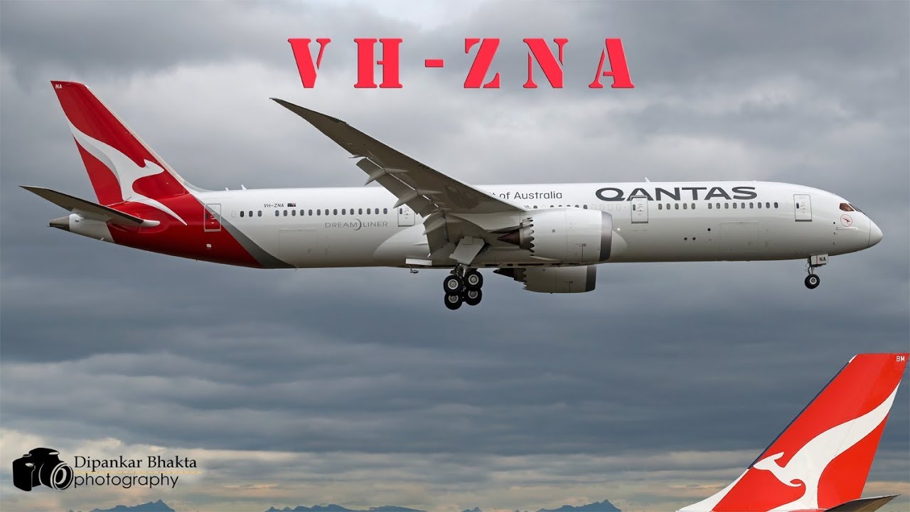Qantas Airline First 787-9 dreamliner (VH-ZNA) First Flight RTO+Brake ...