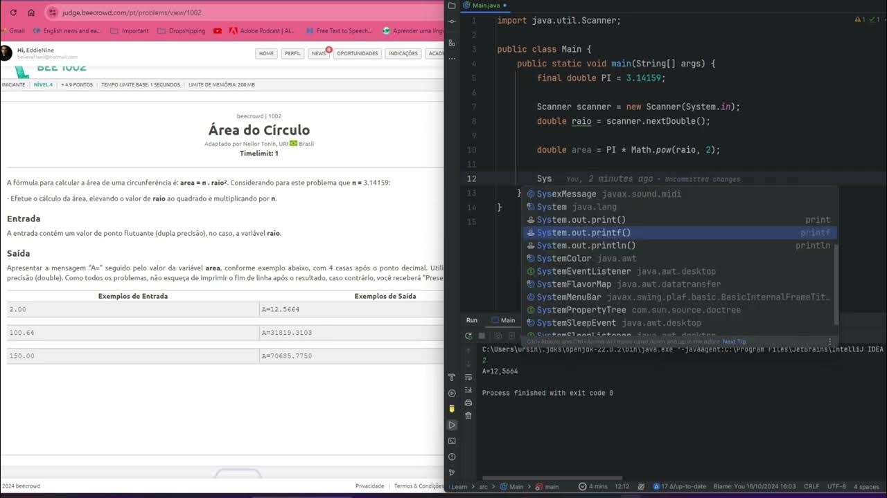 Como Calcular a Área da Circunferência JAVA | 1002 Beecrowd - YouTube