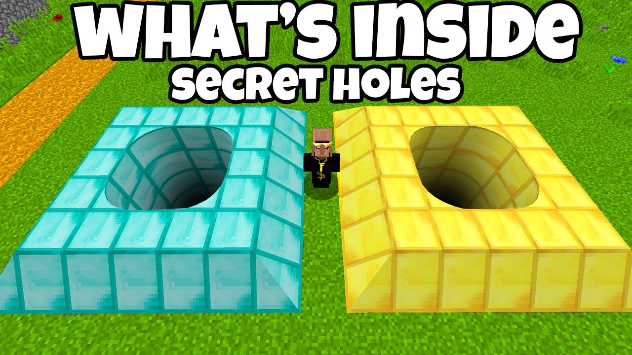 I found TWO SECRET HOLES in minecraft? DIAMOND HOLE VS GOLDEN HOLE ...