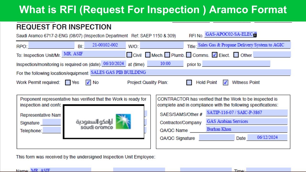 What is RFI Request For Inspection | What is RFI WIR IR,FIR in Aramco ...