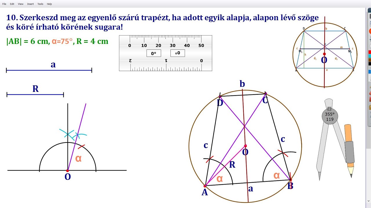 10) EGYENLŐ SZÁRÚ TRAPÉZ SZERKESZTÉSE –ADOTT EGYIK ALAPJA, EGYIK SZÖGE ...