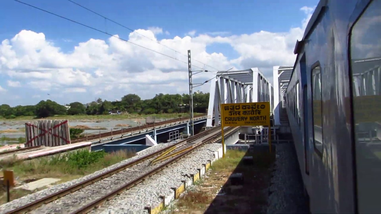 Passing over the new double line Kaveri river bridges and Srirangapatna ...
