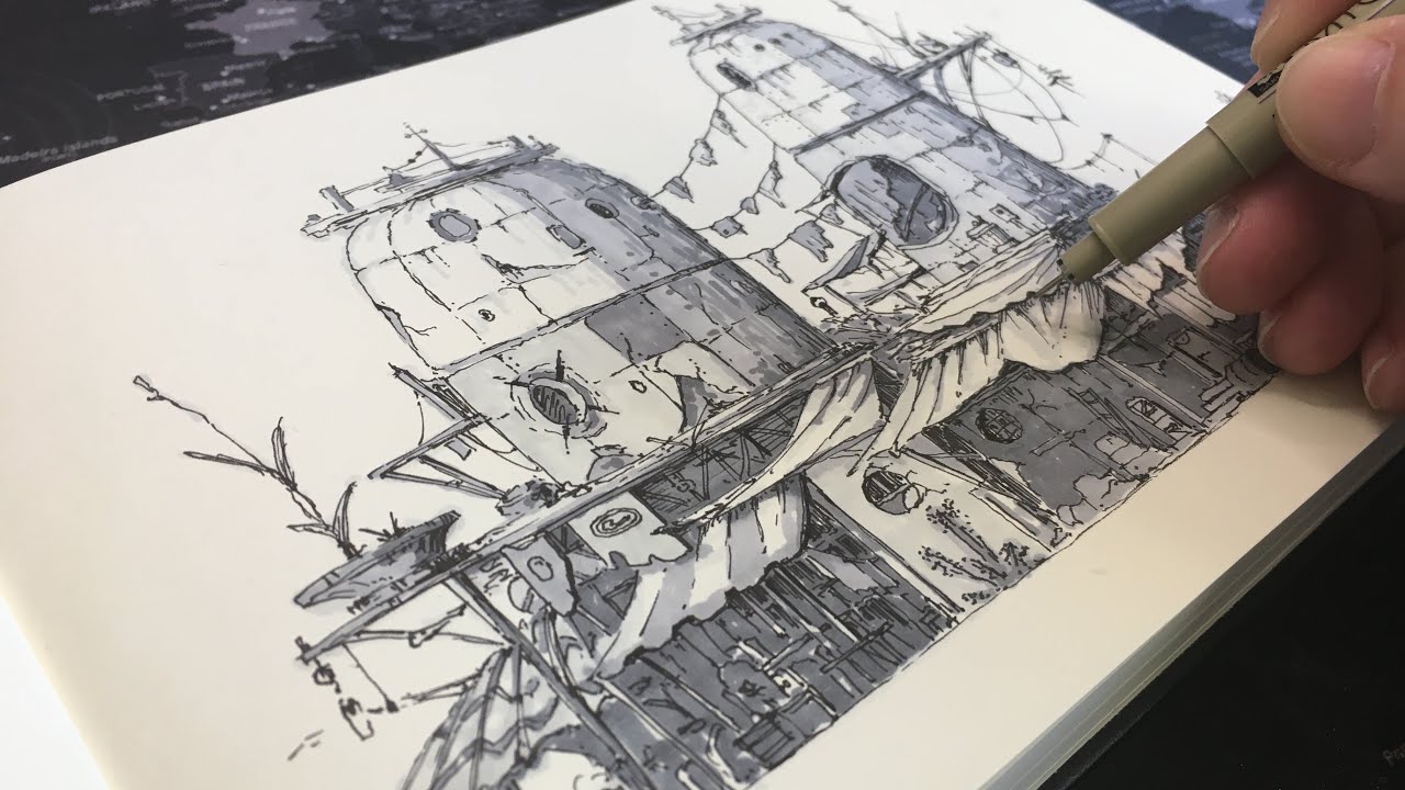 Futuristic Desert Oasis drawn with Ink Pens - YouTube