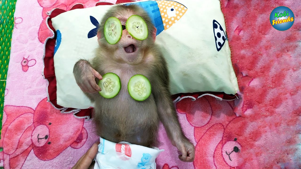 Kobi monkey massage with cucumber mask - YouTube