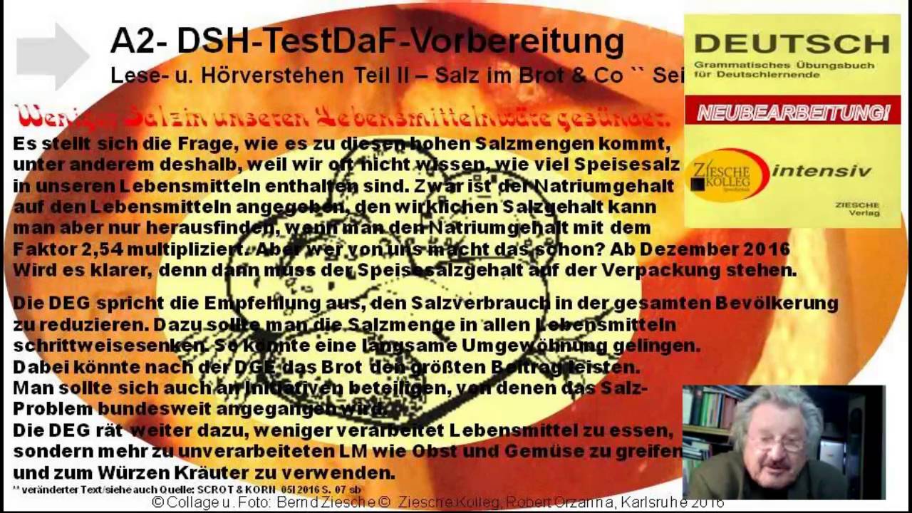 A2 DSH u TestDAF Vorber Leseverstehen Teil II Überall Salz - YouTube