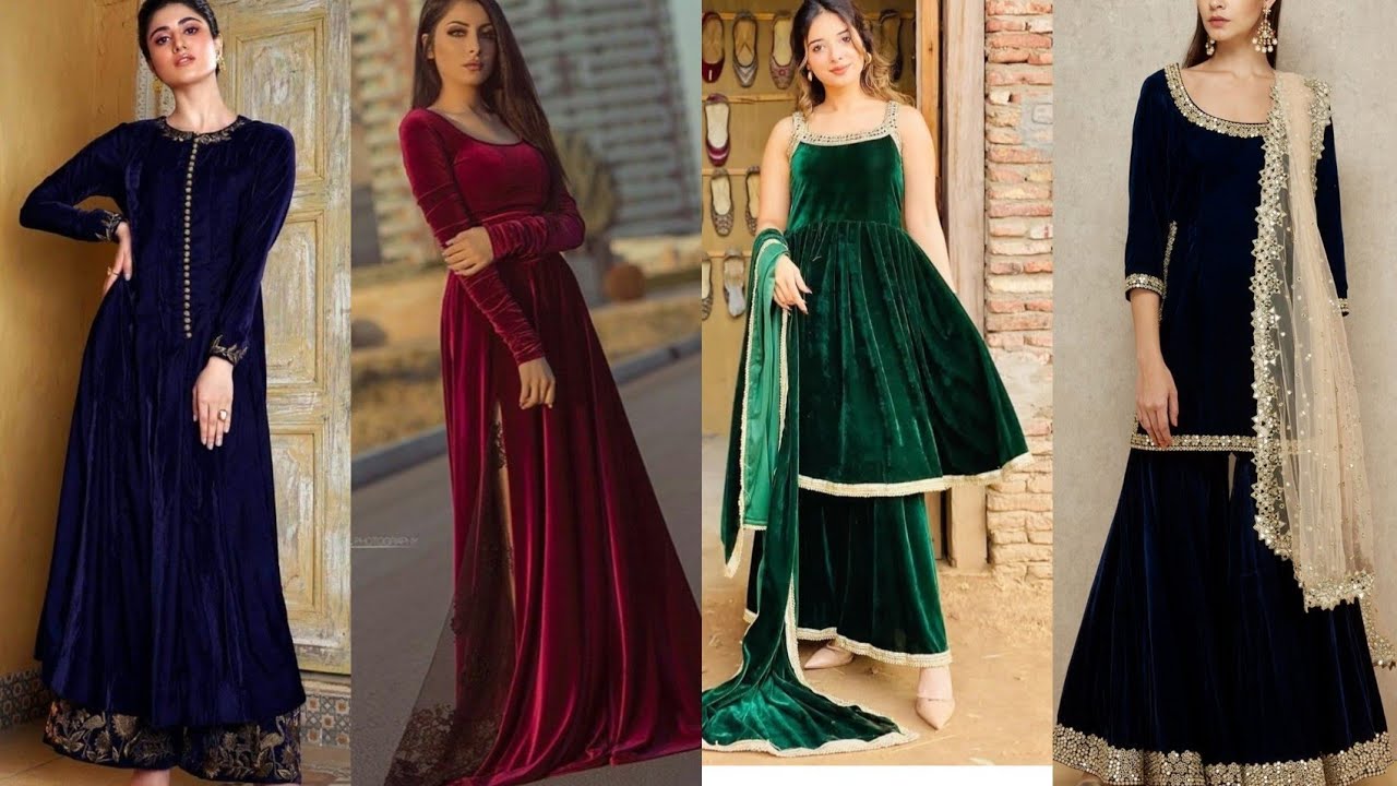 Plain velvet sharara and grara suits// Plain velvet beautiful dresses ...