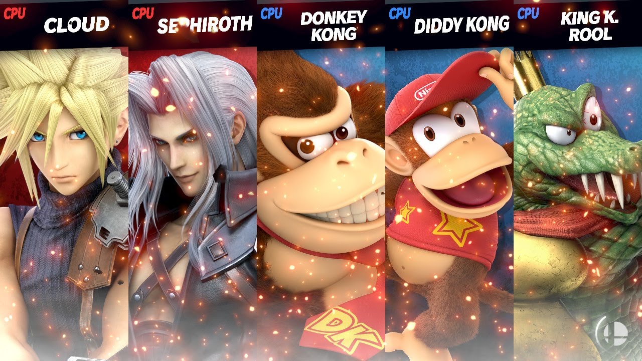 Cloud & Sephiroth (Final Fantasy) vs Donkey Kong & Diddy Kong & King K Rool (Donkey Kong) - YouTube