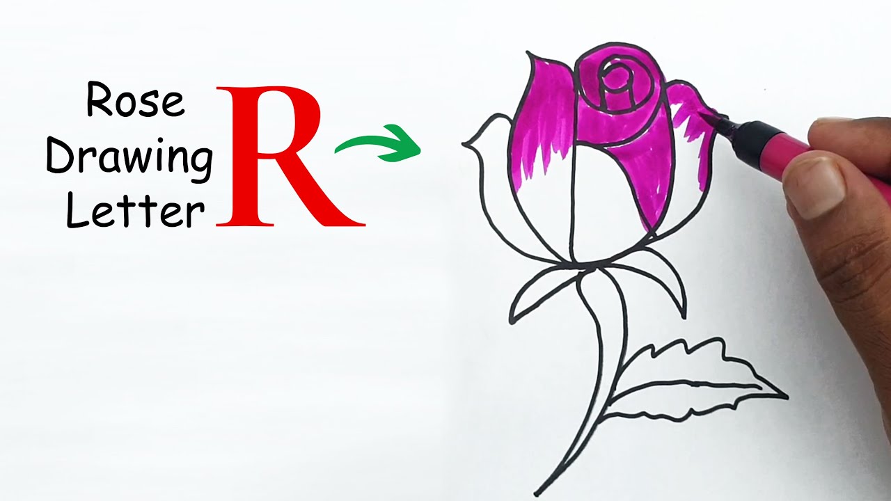 Easy Beautiful Rose Drawing from the Shape of Letter 'R' Step by Step ...