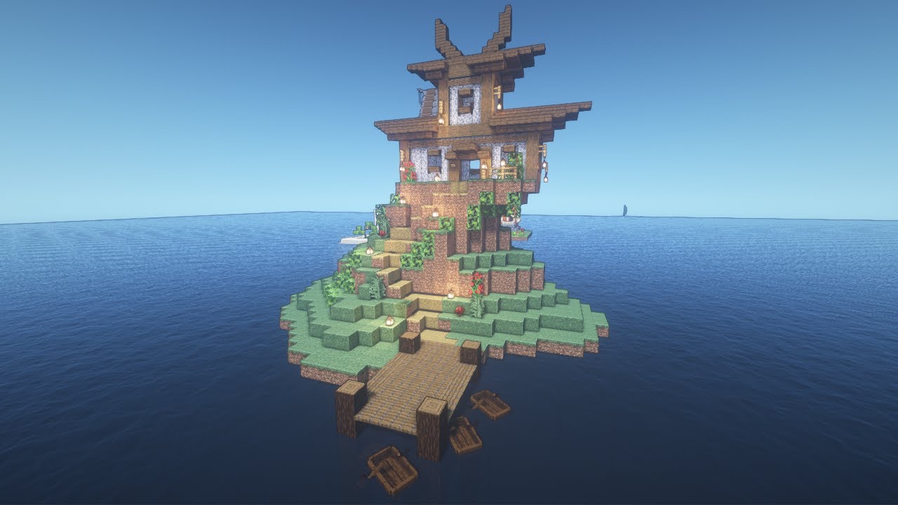 MINECRAFT: Small water house / Cool ocean temple (water monument on ...