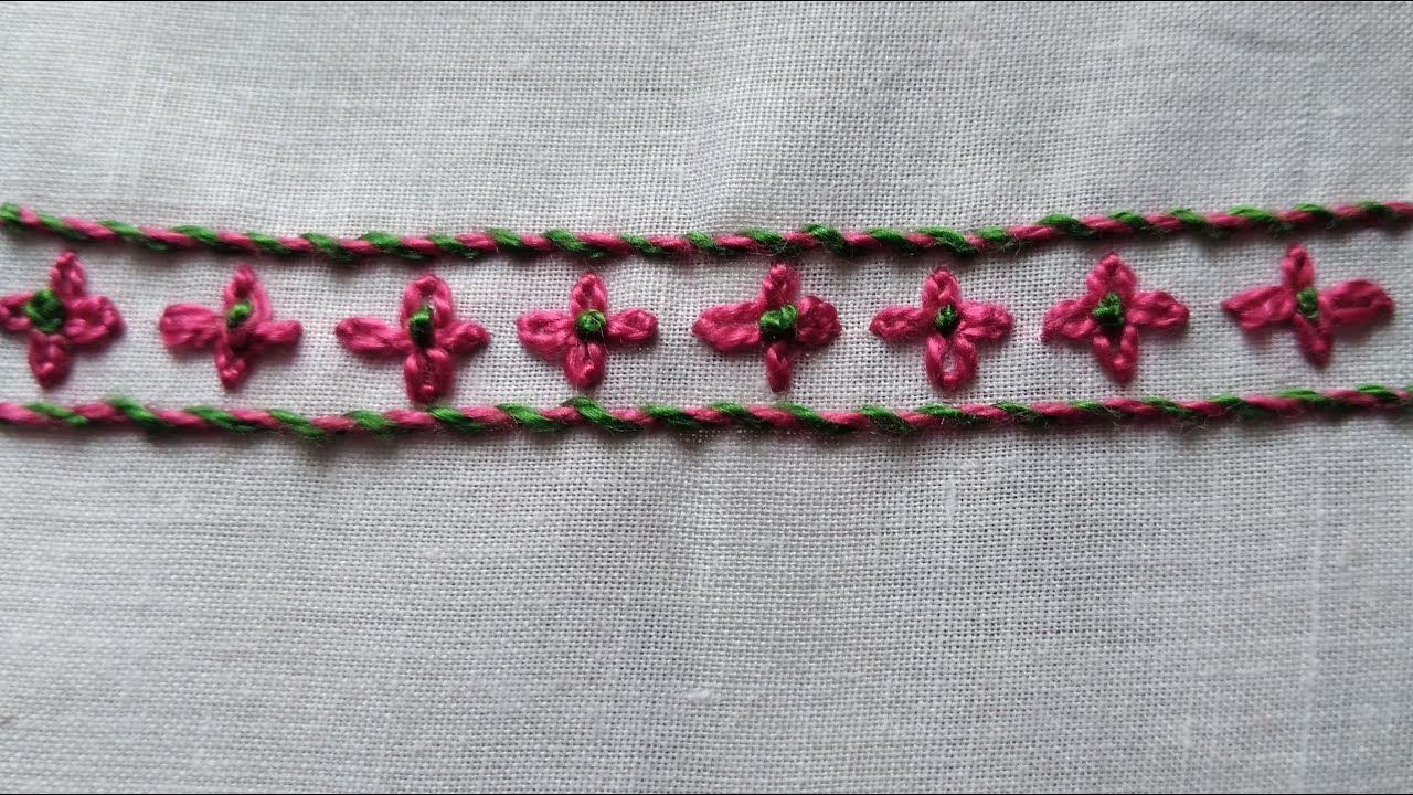 Border line design, hand embroidery, tutorial for beginners - YouTube