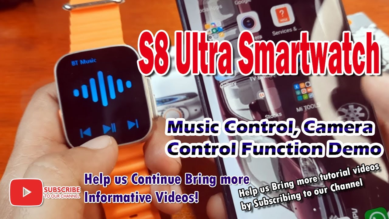 S8 Ultra Smartwatch - Music Control, Camera Control Function Demo - YouTube